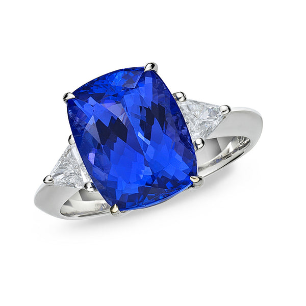 Exceptional 6.00 Ct Cushion Cut Tanzanite & Diamond Caroline Ring