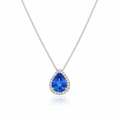 1.75ct Pear Tanzanite Pendant | Diamond Halo 14K Gold